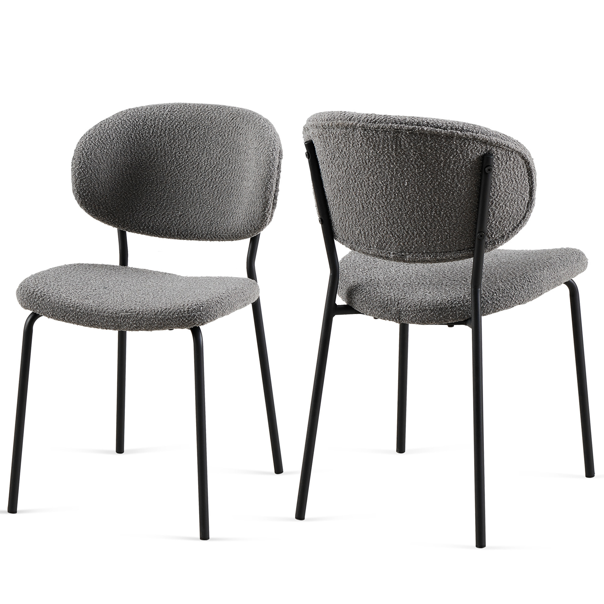 2pcs Grey Boucle Fabric Dining Chairs - Enhance Your Area With Comfort ...
