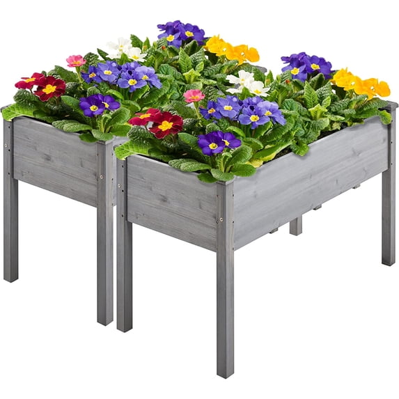 2pcs HZAT Raised Garden Bed, Elevated Wood Planter Box w/Legs, 30 ...