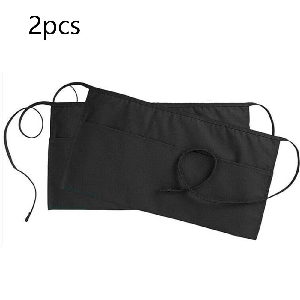 2pcs Half Bib Waist Apron Kitchen Heavy Duty 3 Pockets Waitress Waiter ...