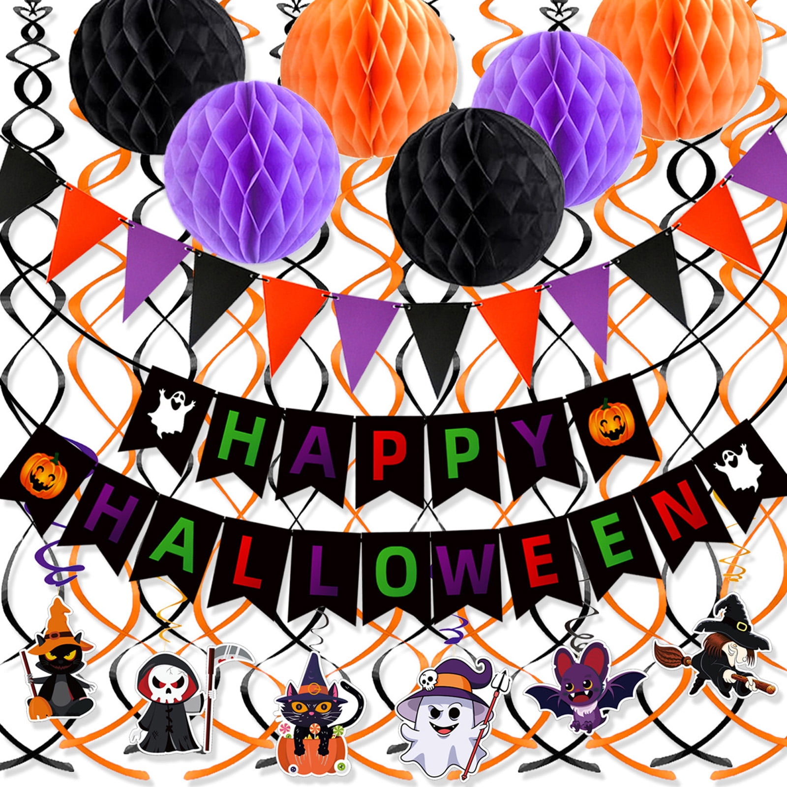 2pcs Halloween Birthday Party Decorations Balloon Banner Paper Pompom ...