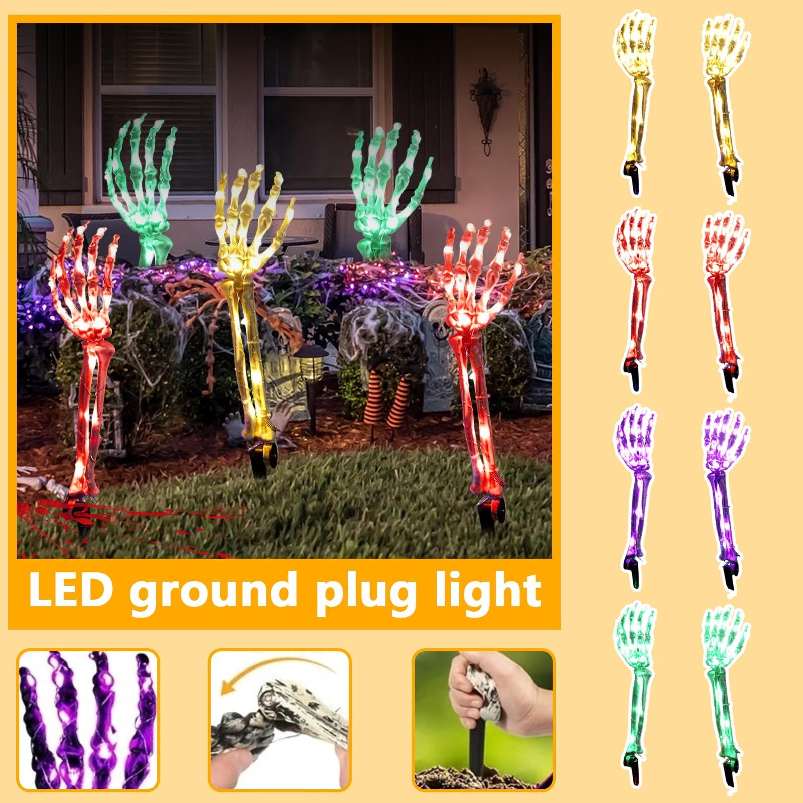 2pcs Halloween Decorations Indoor, 18in Light Up Realistic Skeleton Arm ...