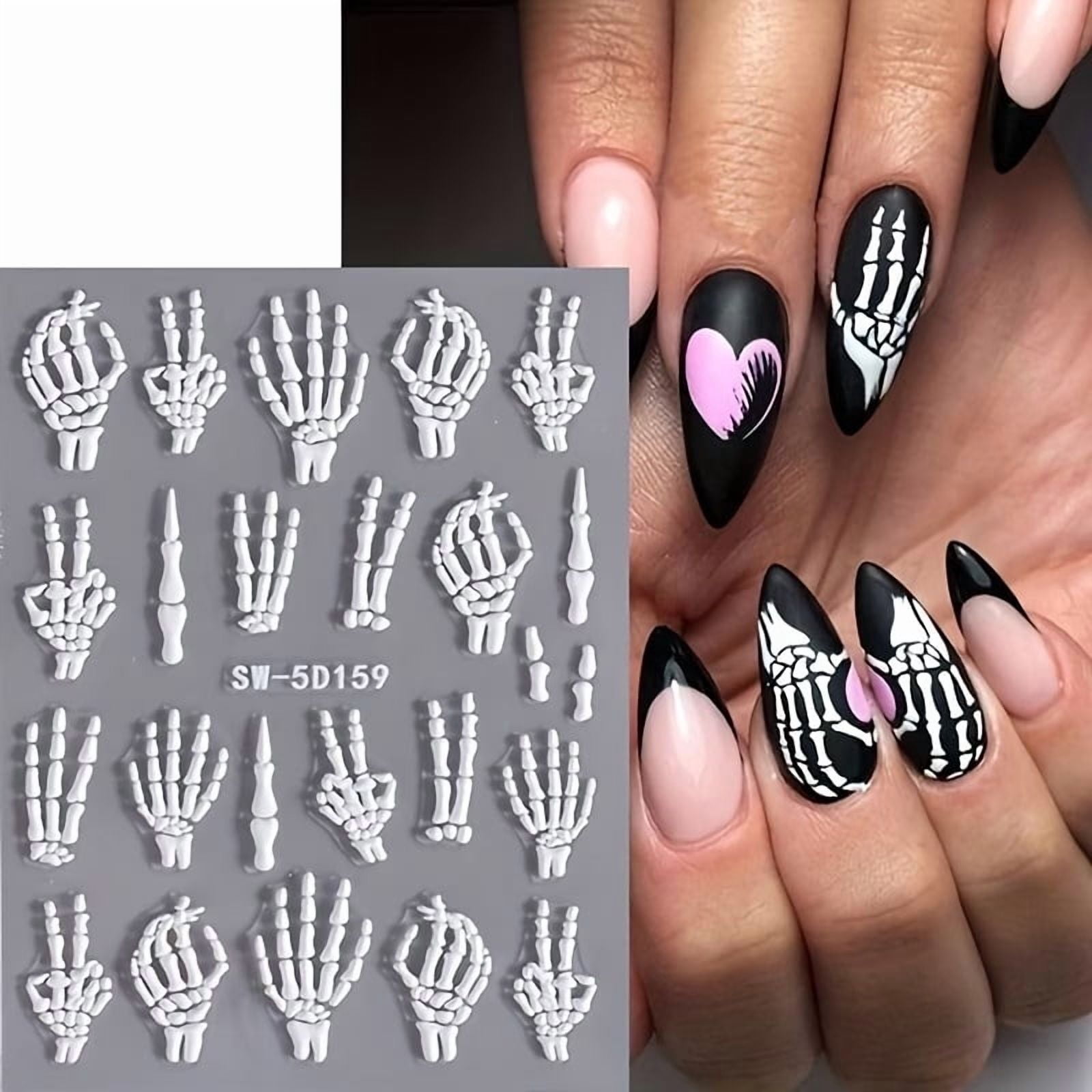 2pcs Halloween Skull Nail Art Stickers Art Nail Wraps - 5D Embossed ...
