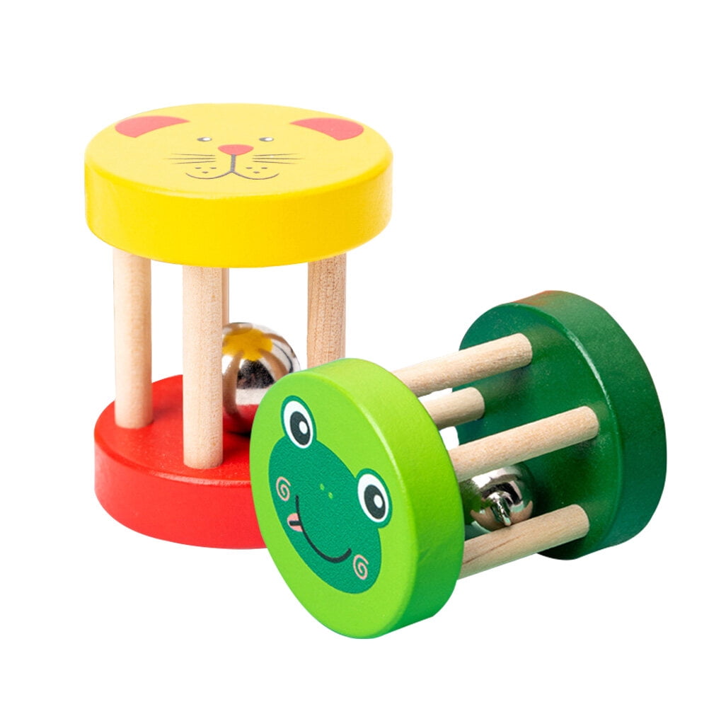 2pcs Hand Bells Wooden Handle Cage Bell Cartoon Toys Infant Educational ...