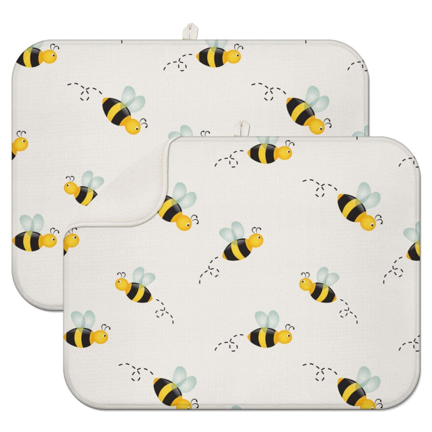 2pcs Hand-Drawn Bee & Floral Drying Mats, Thick Absorbent Microfiber ...