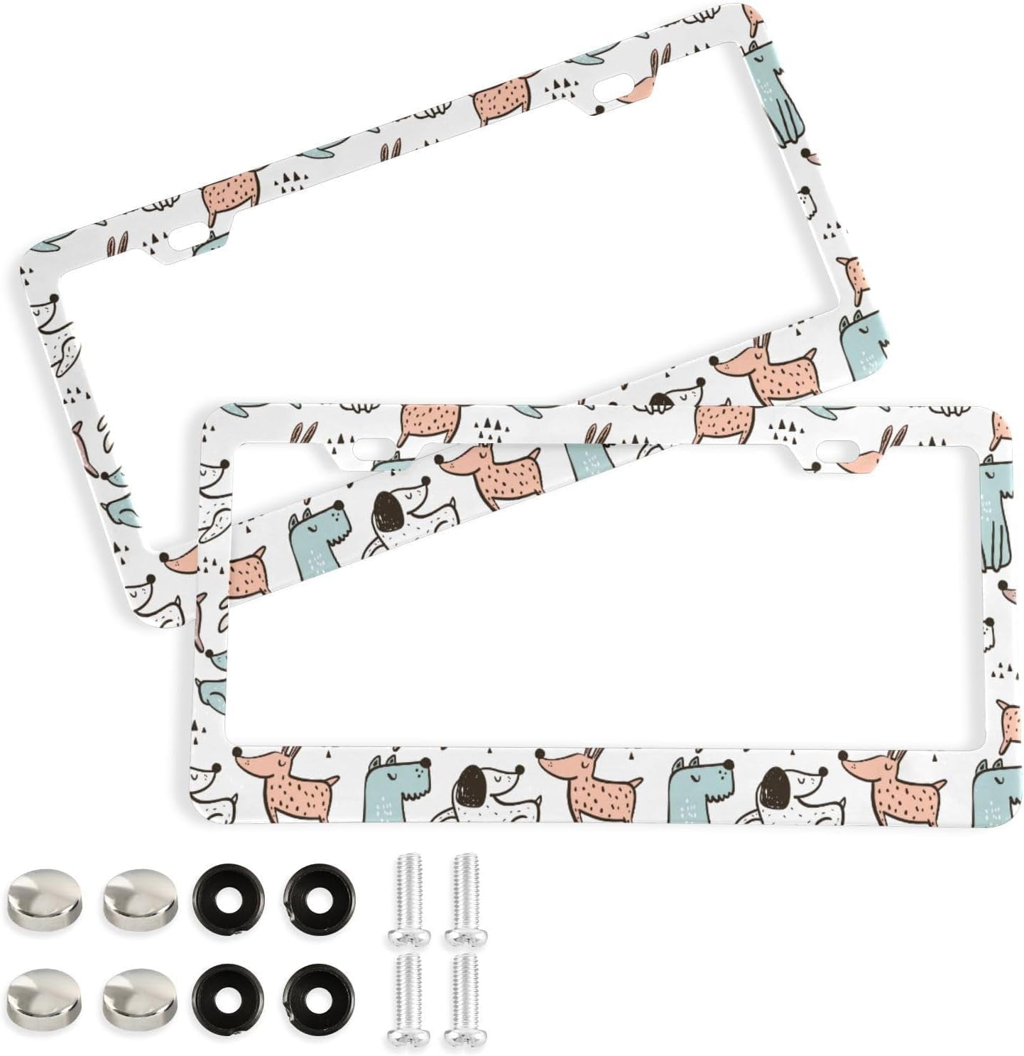 2pcs Hand Drawn Dogs License Plate Frame for Car Accessories Rustproof ...