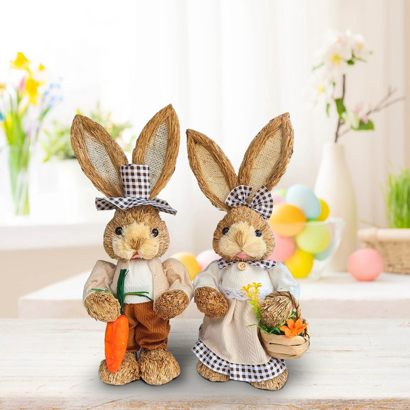 2pcs Handcrafted Flocked Bunny Indoor Figurine - Soft Textured Resin ...