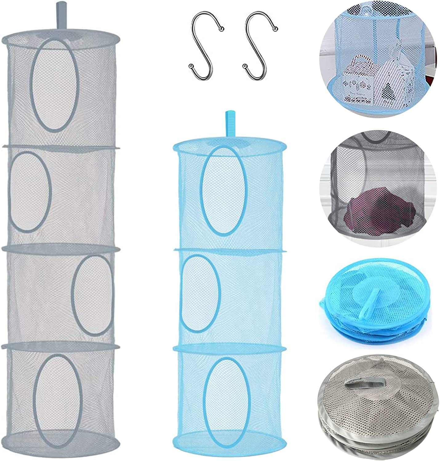 2pcs Hanging Mesh Storage Organizer Bag Foldable Space Saving Organizer ...