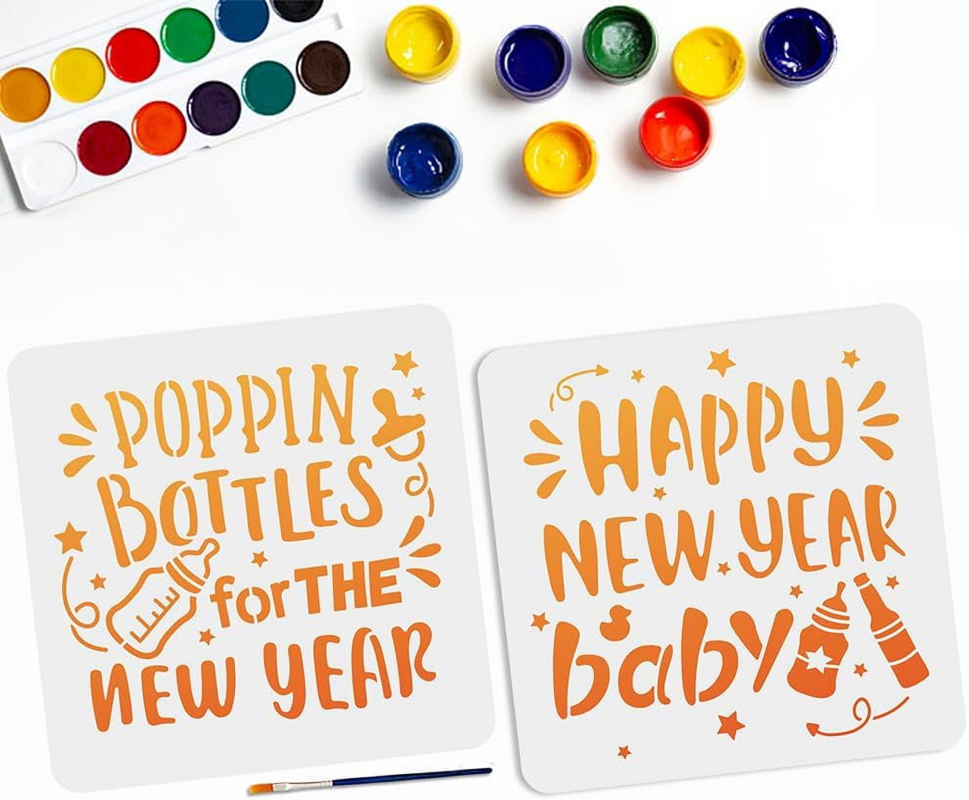 2pcs Happy New Year Stencil 11.8×11.8inch Poppin Bottles for The New ...