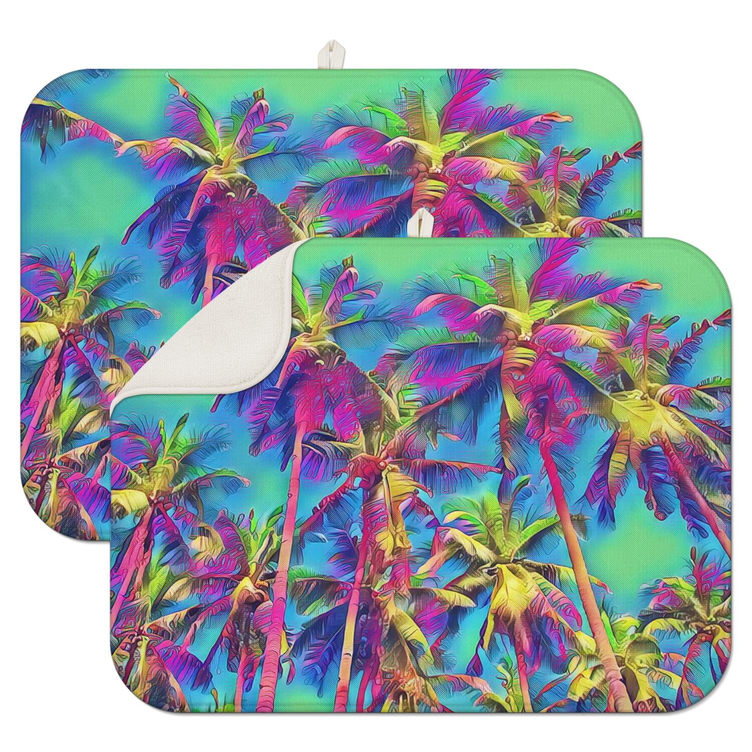 2pcs Hawaii Palm Tree Drying Mat Set, Vibrant Orange Sunset Aesthetic ...