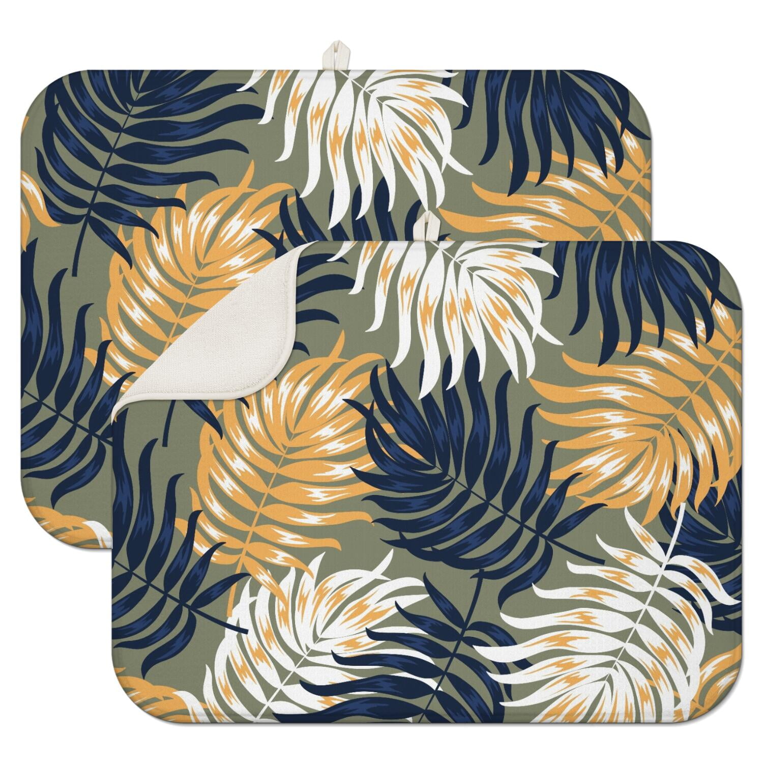 2pcs Hawaiian Floral Absorbent Kitchen Mat 3-Layer Thick Drying Pad for ...