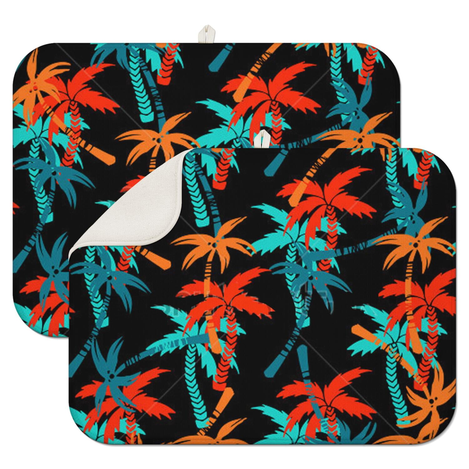 2pcs Hawaiian Sunset Beach Drying Mat Set, Neon Tropical Palm Trees ...