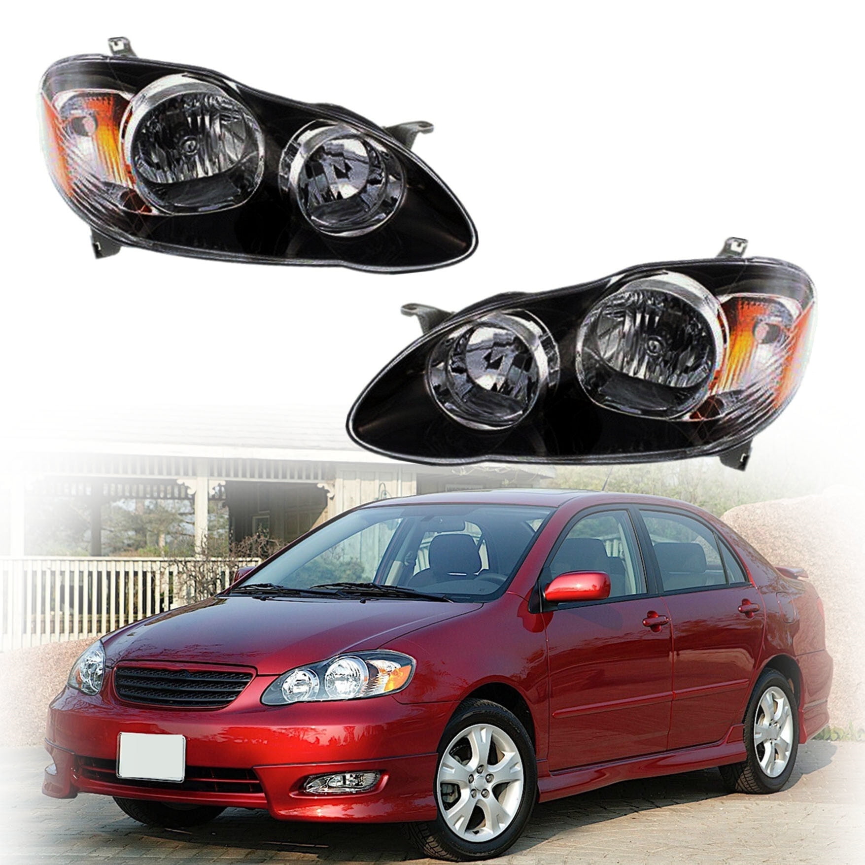 2pcs Headlights Assembly White Headlamp Housing Fit for 2003 2004 2005 ...