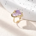 2pcs Heart Natural Amethyst Finger Rings 304 Stainless Steel Open Cuff ...