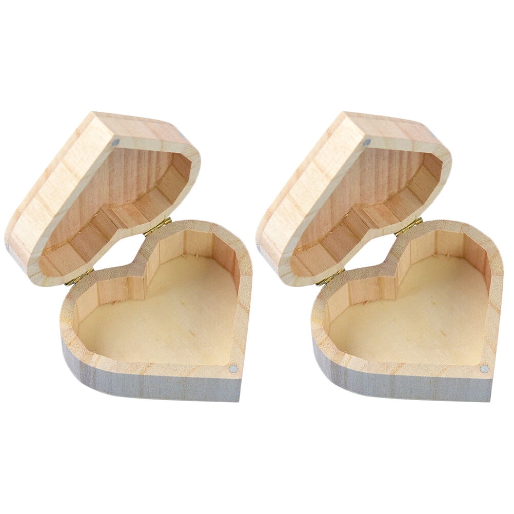 2pcs Heart Shape Wooden Box Gift Wrapping Box Mini Jewelry Storage ...