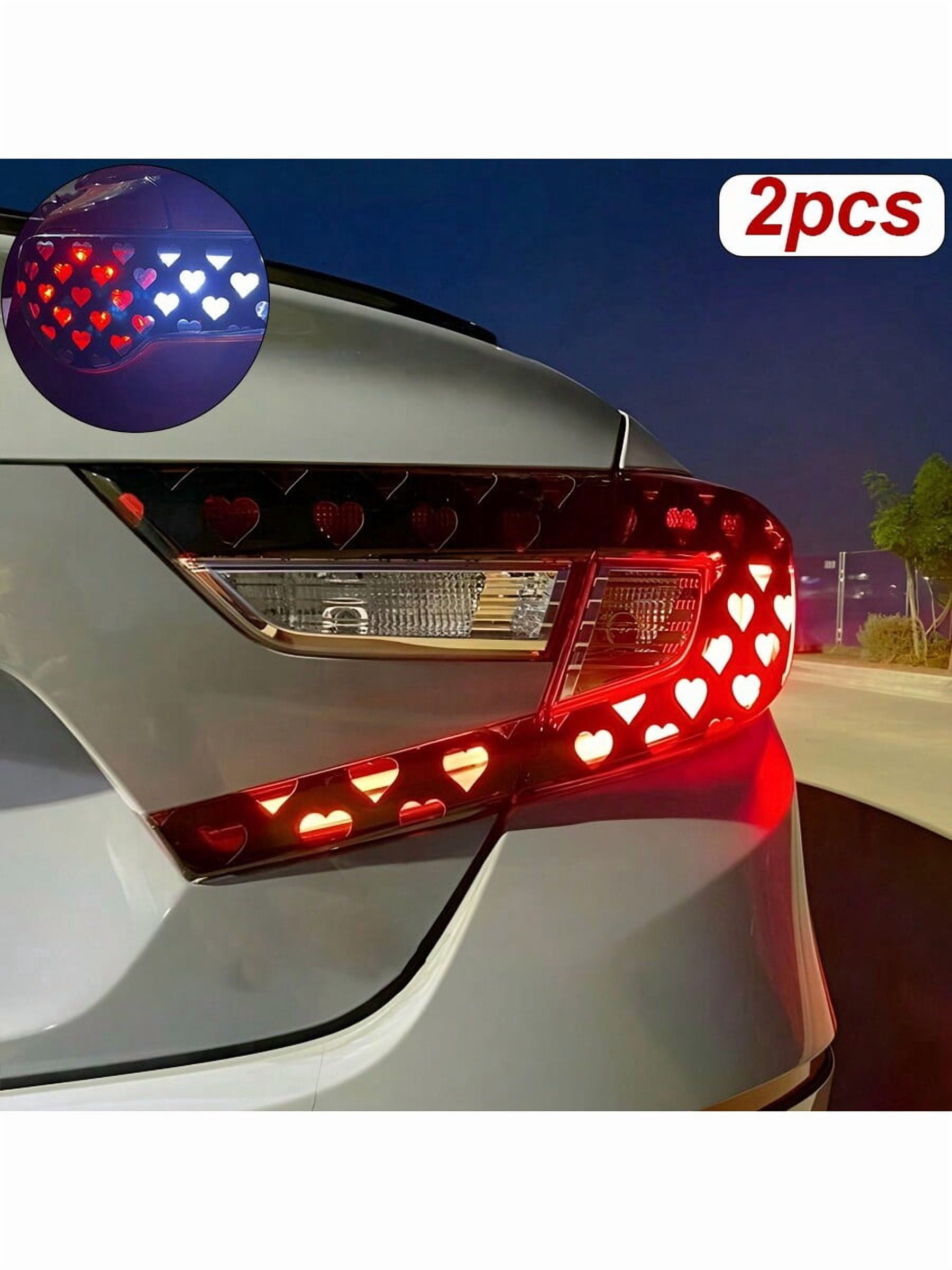 2pcs Heart Shaped Brake Light Stickers Cute Couple Car Decals Honeycomb ...