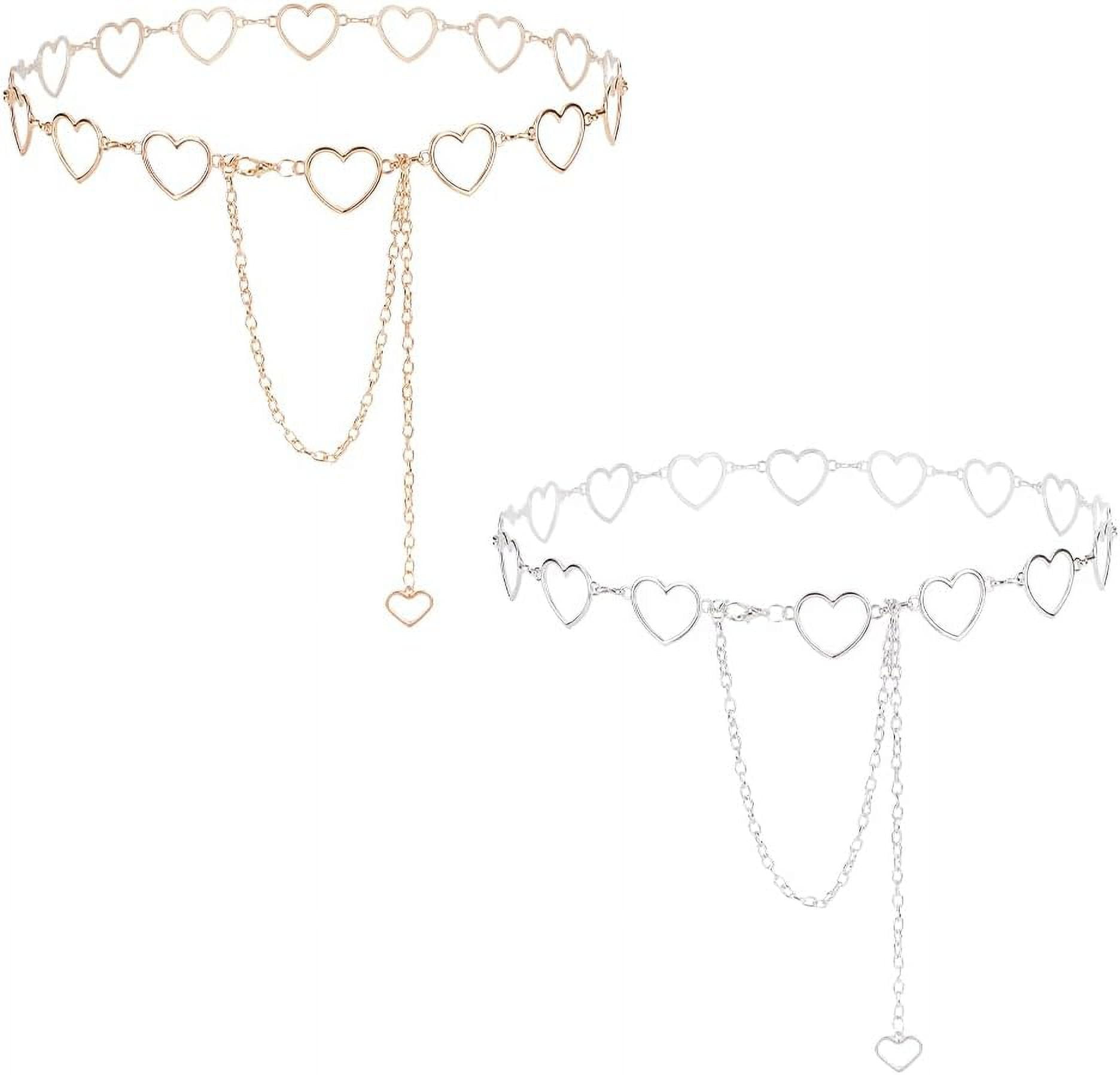 2pcs Heart Waist Chains 47.2" Waist Body Chain Golden Platinum Trendy ...
