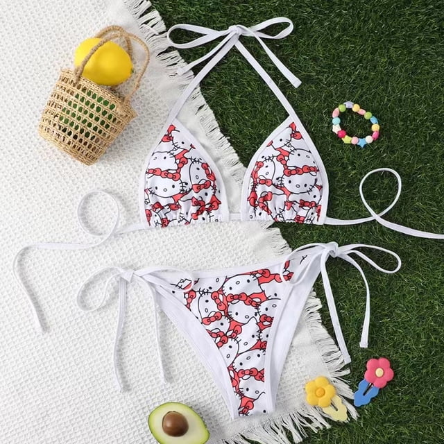 2pcs Hello Kitty Bikini Set Sanrio Kuromi Sexy Swimwear Beach Swimsuits