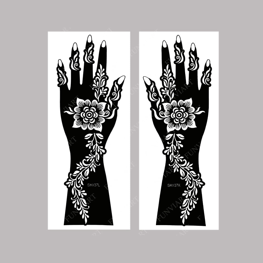 2pcs Henna Stencils for Hand and Finger Flower Template for Women ...