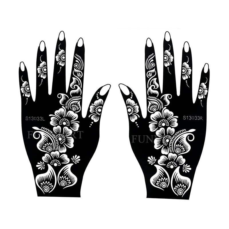 2pcs Henna Stencils for Women Moon Flower Pattern Templates for Hand ...