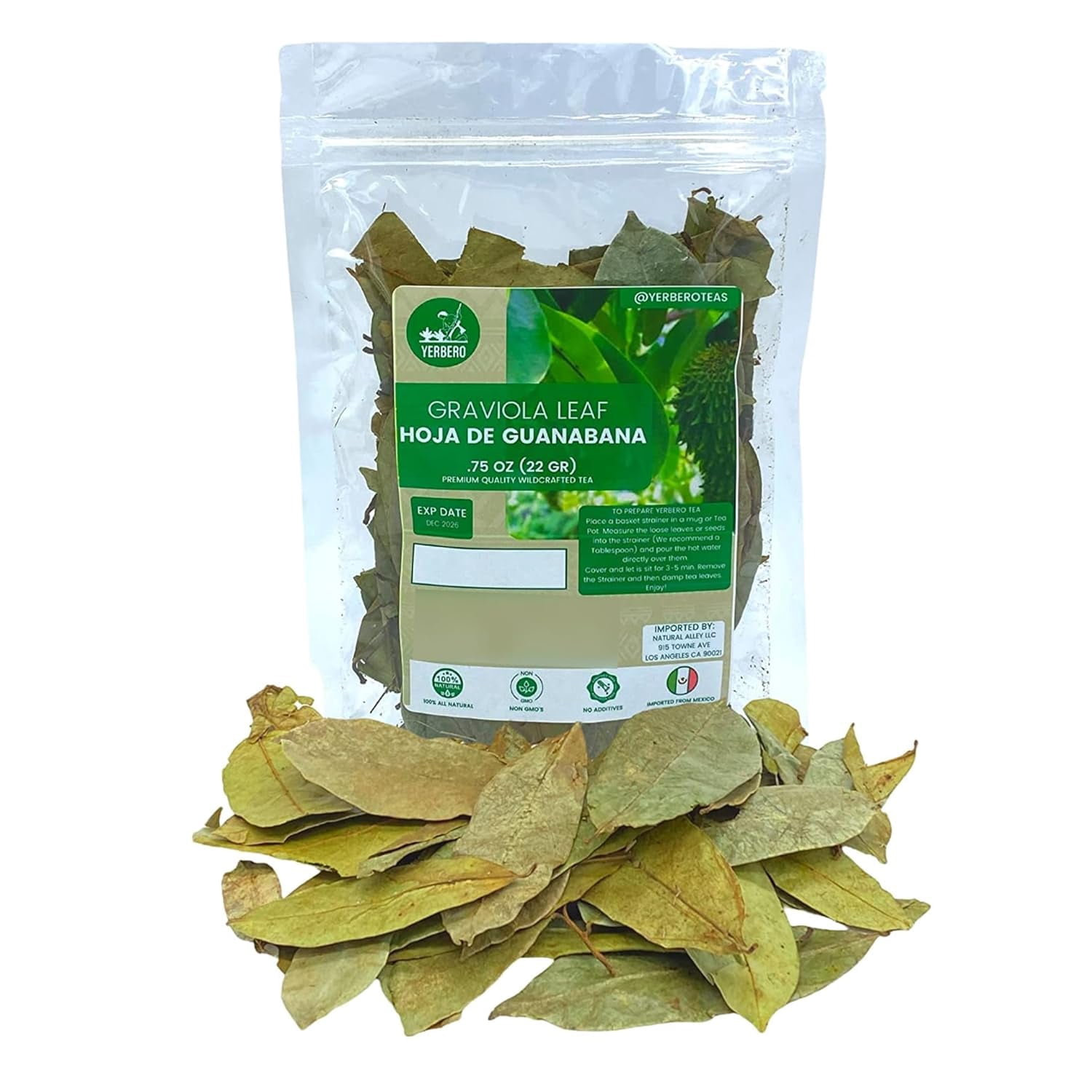 2pcs Hoja De Guanabana Entera (.75 oz 22gr) Whole Dried Graviola ...
