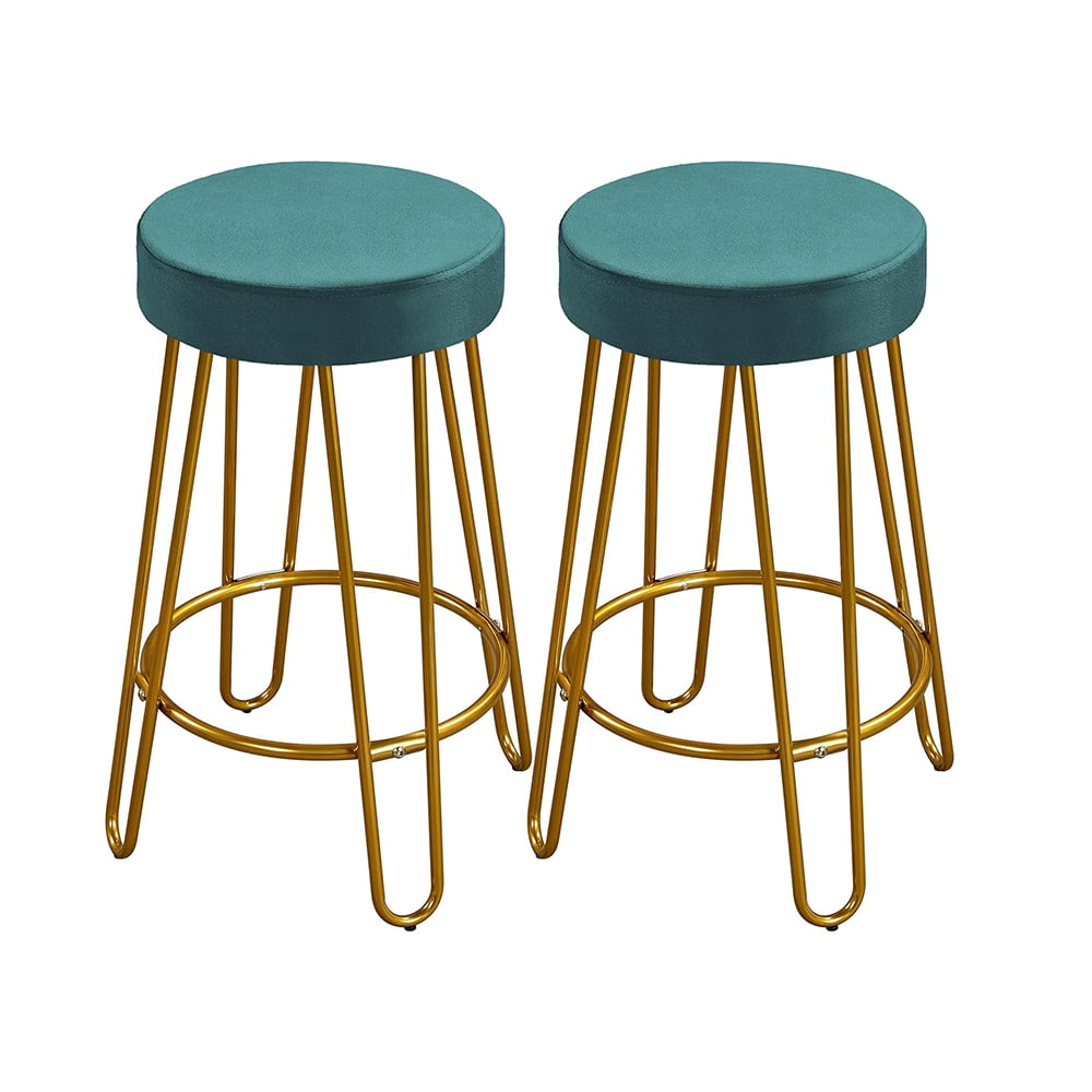 2pcs Home Barstools Upholstered Round Backless Seat with Gold Legs ...
