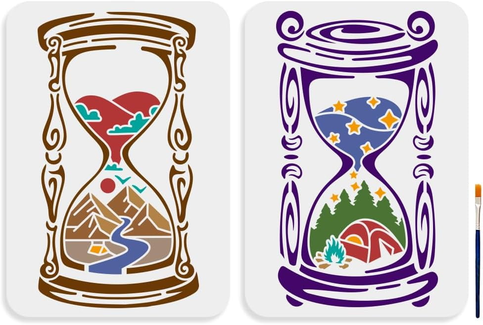 2pcs Hourglass Landscape Stencil 11.7×8.3inch Large Timer Nature ...