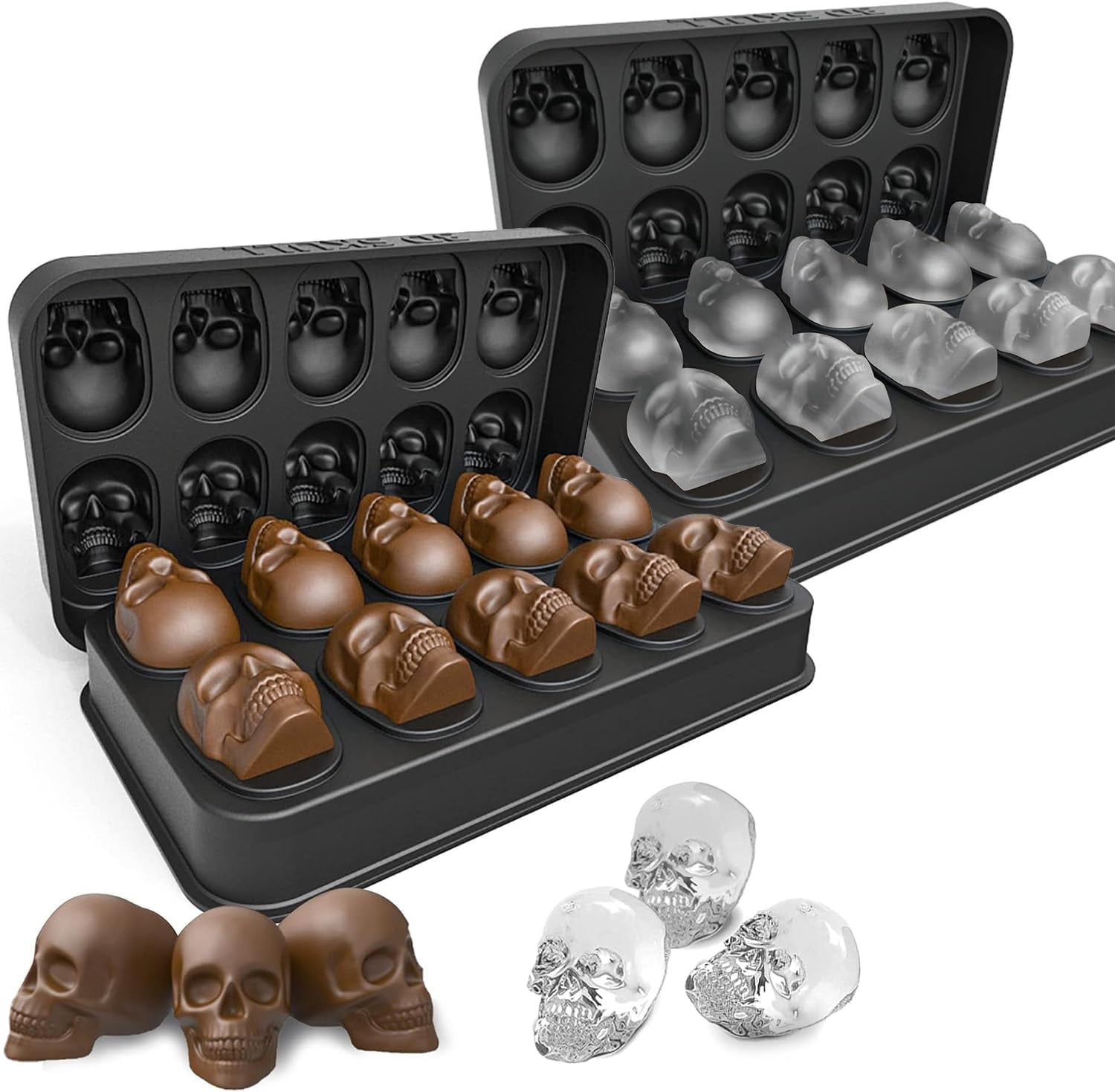 2pcs Ice Cube Skull Trays,Silicone Ice Cube Mold Maker with Lid,Skull ...