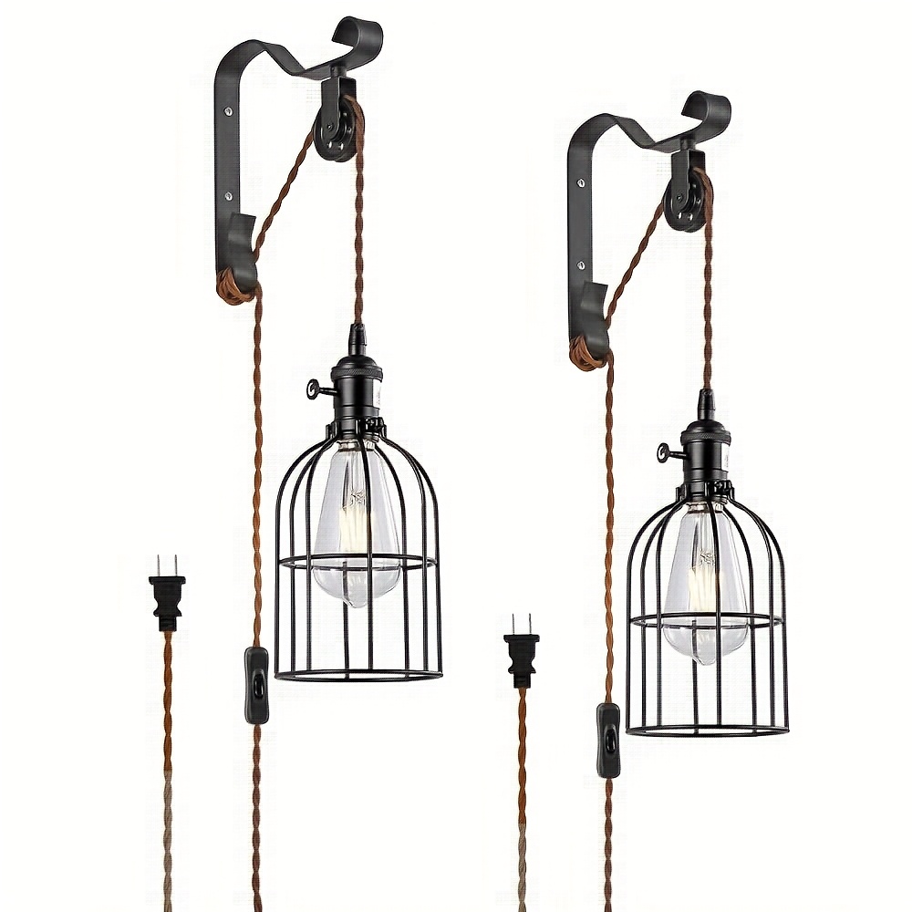 2pcs Industrial Plug-in Wall Lights - Adjustable Height Vintage Wall ...