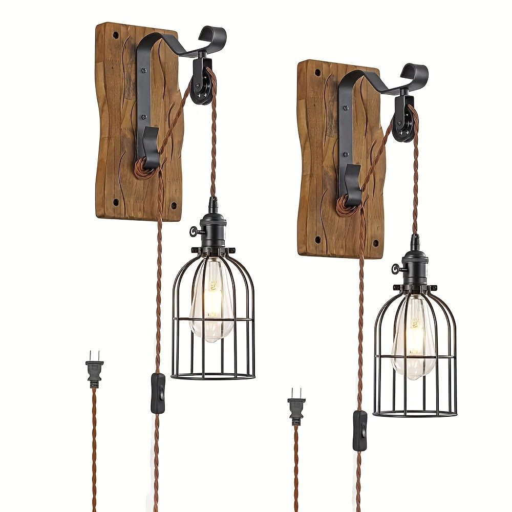 2pcs Industrial Plug-in Wall Lights - Adjustable Height Vintage Wall ...