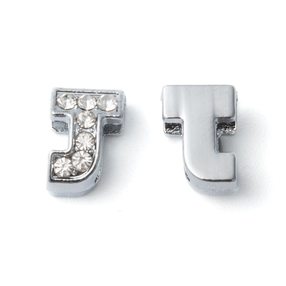 2pcs Initial Slide Beads Alloy Rhinestone Beads color Letter J about 7 ...