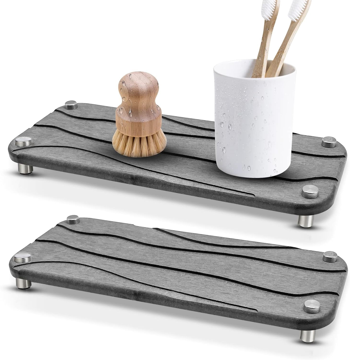 2pcs Instant Drying Stone Sink Organizer Tray for Bathroom Counter ...