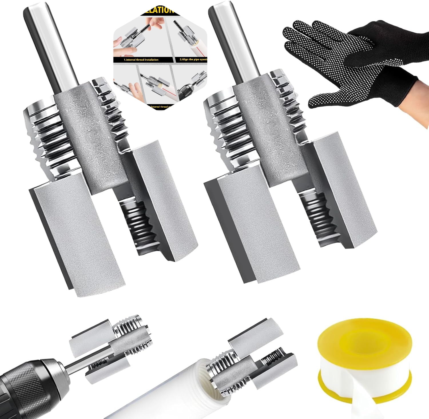 2pcs Integrated Internal & External Pipe Threading Tool, Dual-Function ...