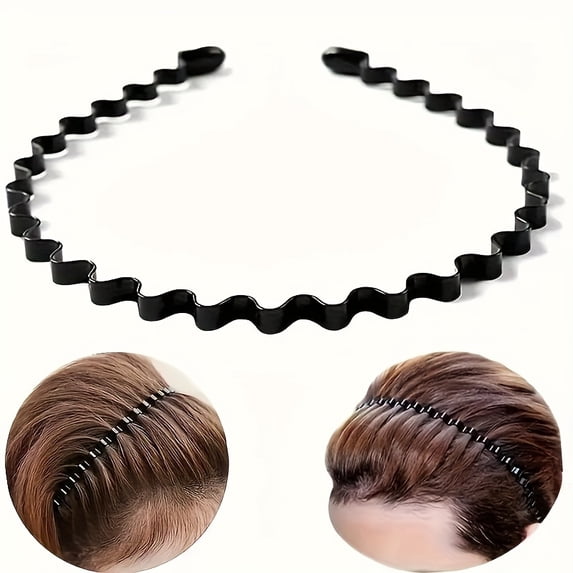 2pcs Iron Black Base Wave Spiral Men'S And Women'S Headband, Invisible ...