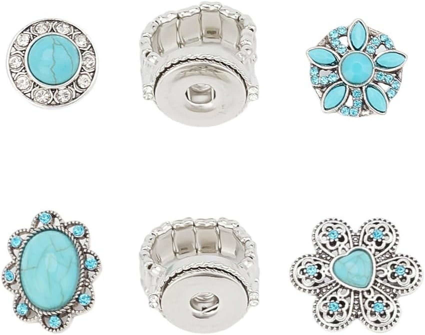 2pcs Jewelry Ring with 4pcs Turquoise Snap Button Set Shiny Rhinestone ...
