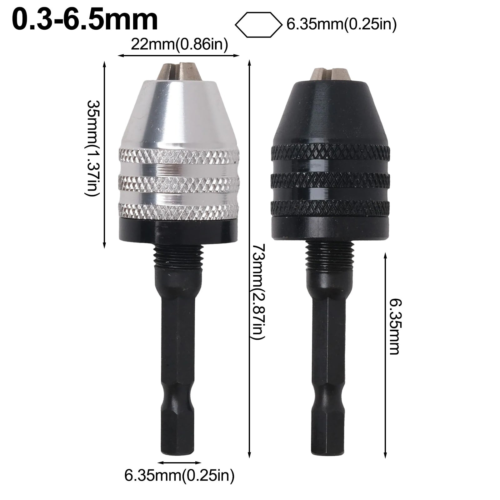 2pcs Keyless Chuck Electric Drill Bits Collet Converter Extension ...