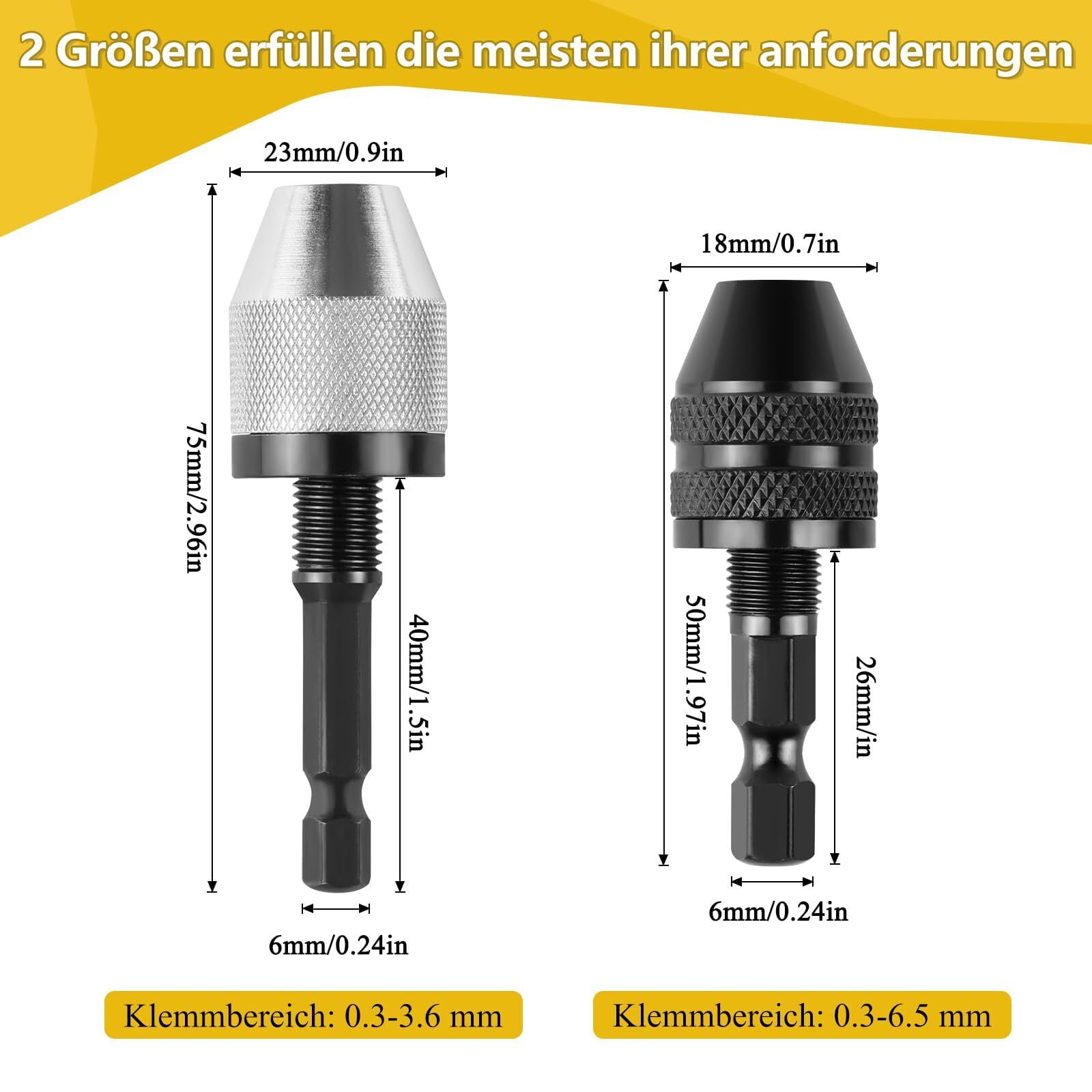 2pcs Keyless Drill Chuck,1/4'' Hex Shank drill adapter with 10x0.8-3 ...