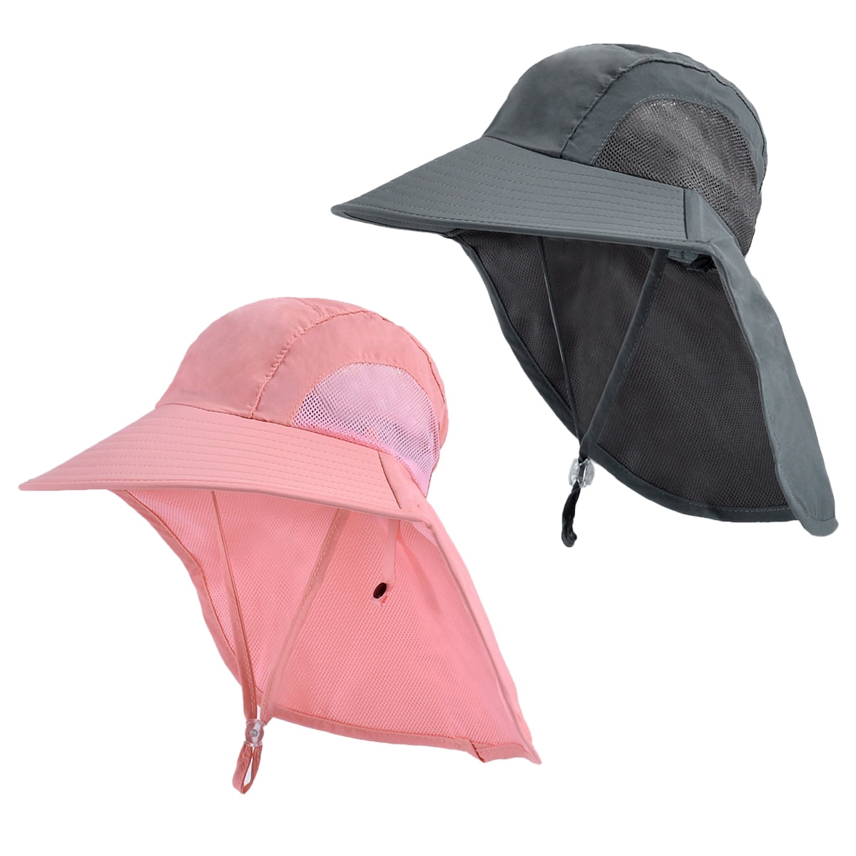 2pcs Kids Sun Hat with Neck Flap - Unisex Adjustable Children Wide Brim ...