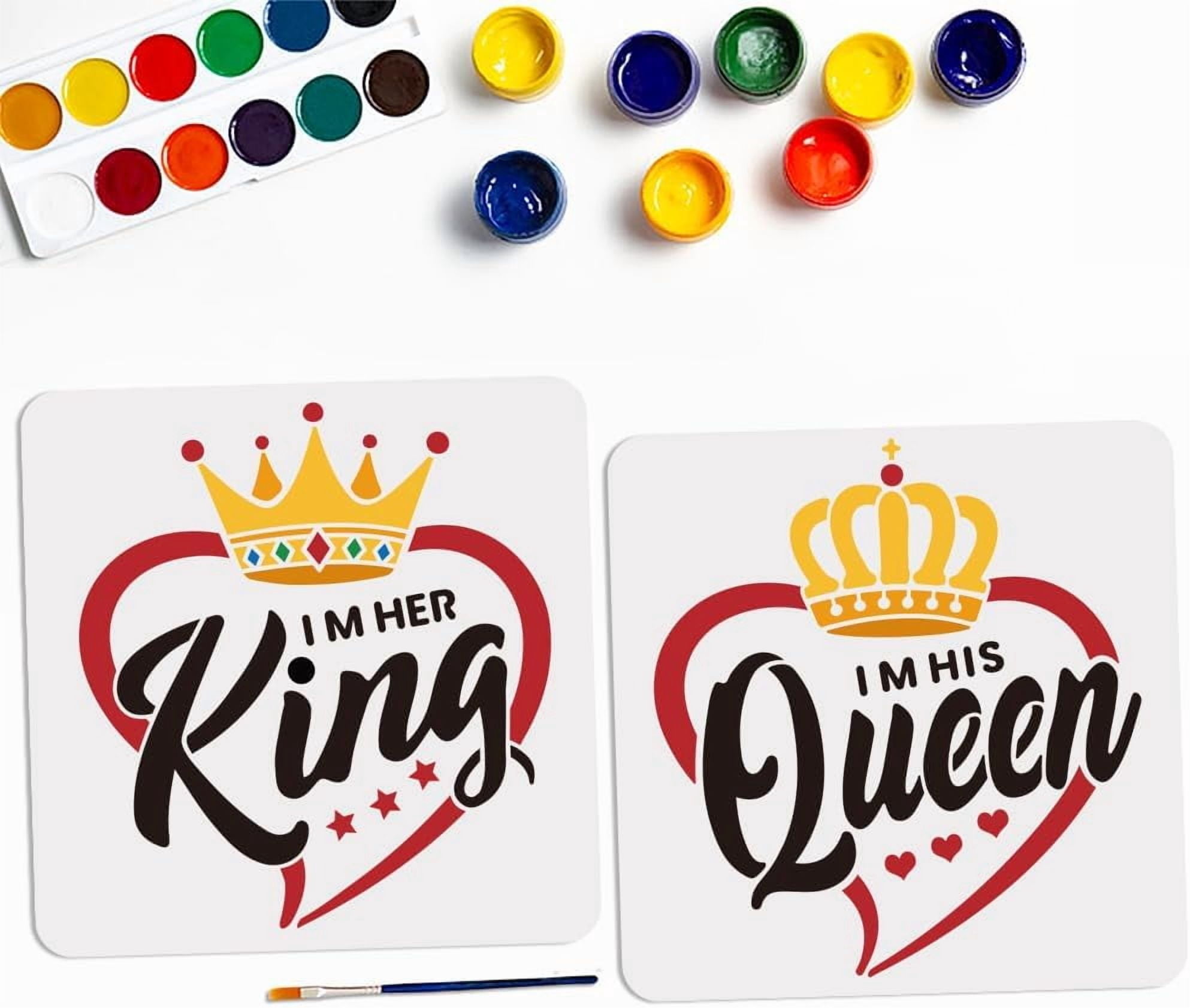 2pcs King Queen Stencil 11.8×11.8inch I M HER King I M HIS Queen ...