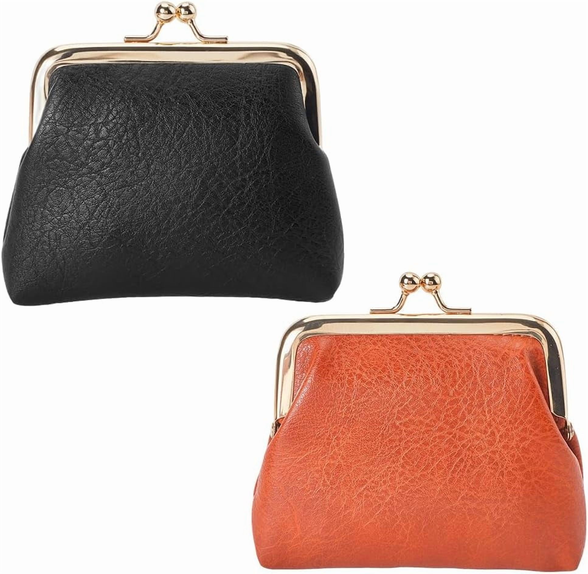 2pcs Kiss Lock Coin Purse Leather Coin Purse Mini Pouch With Clasp Snap ...