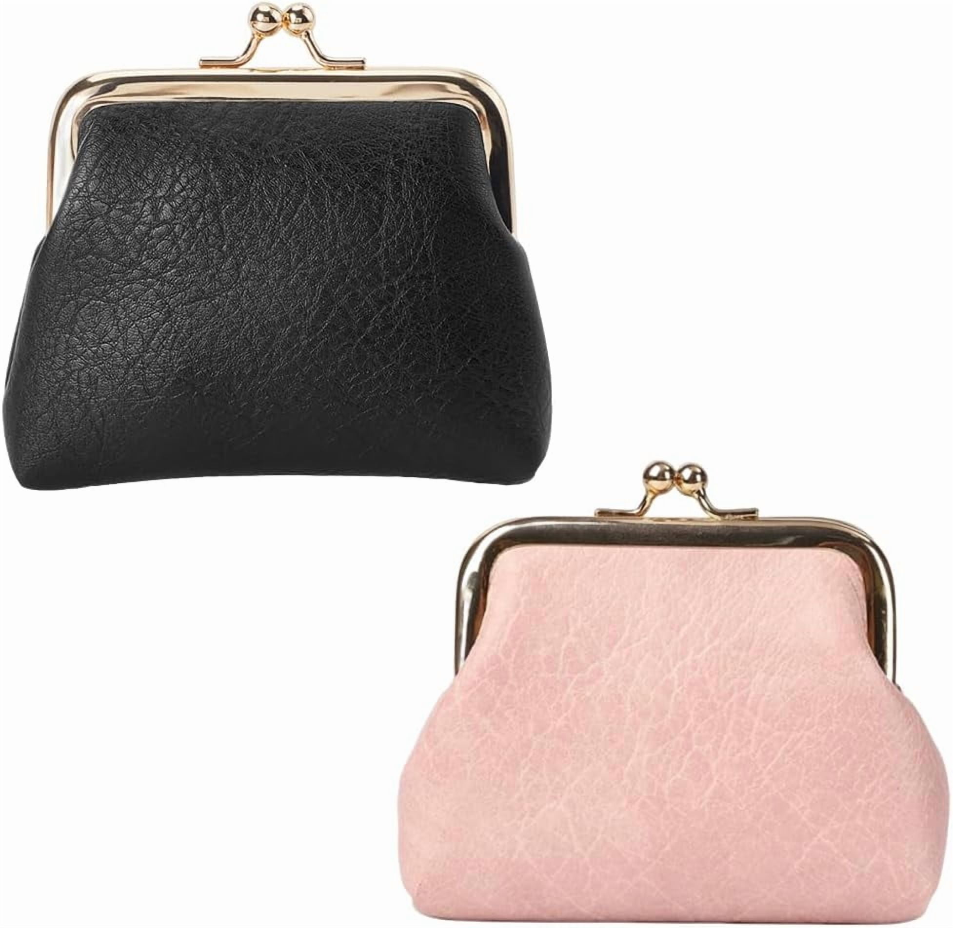 2pcs Kiss Lock Coin Purse Leather Coin Purse Mini Vintage Snap Closure ...