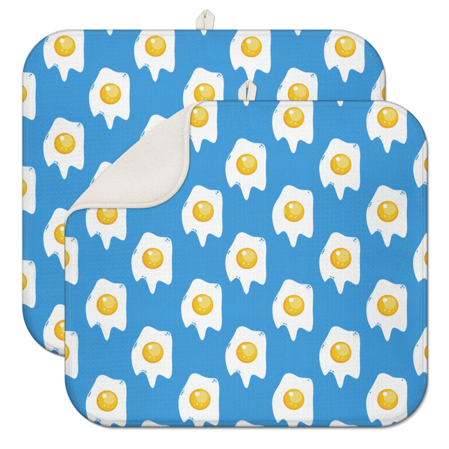 2pcs Kitchen Drying Mat Set with Fried Egg Design, Super Absorbent ...