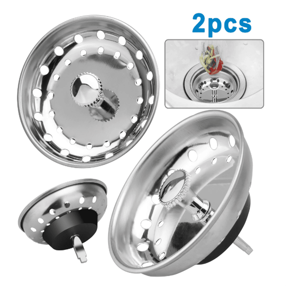 2pcs Kitchen Sink Basket Strainers Rubber Stopper, Stainless Steel ...