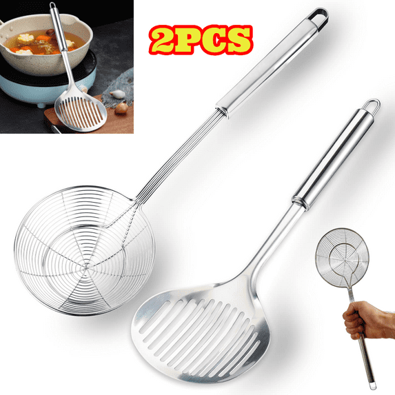 2pcs Kitchen Utensils Set, Stainless Steel Spider Strainer Skimmer ...