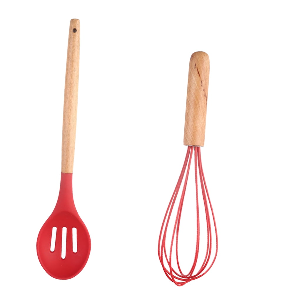 2pcs Kitchen Utensils Set in Round Wood Handle, Non-Stick Heat ...