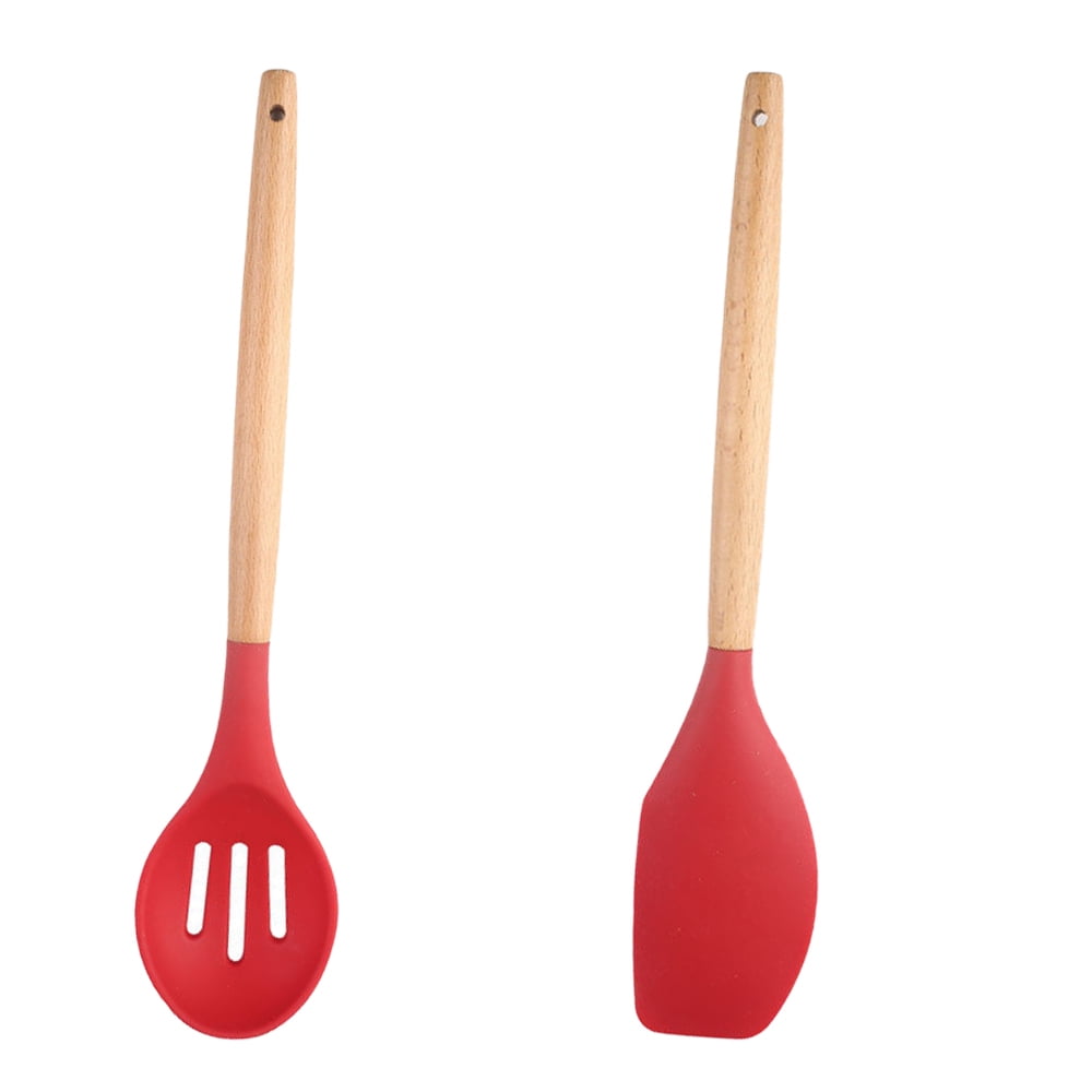 2pcs Kitchen Utensils Set in Round Wood Handle, Non-Stick Heat ...