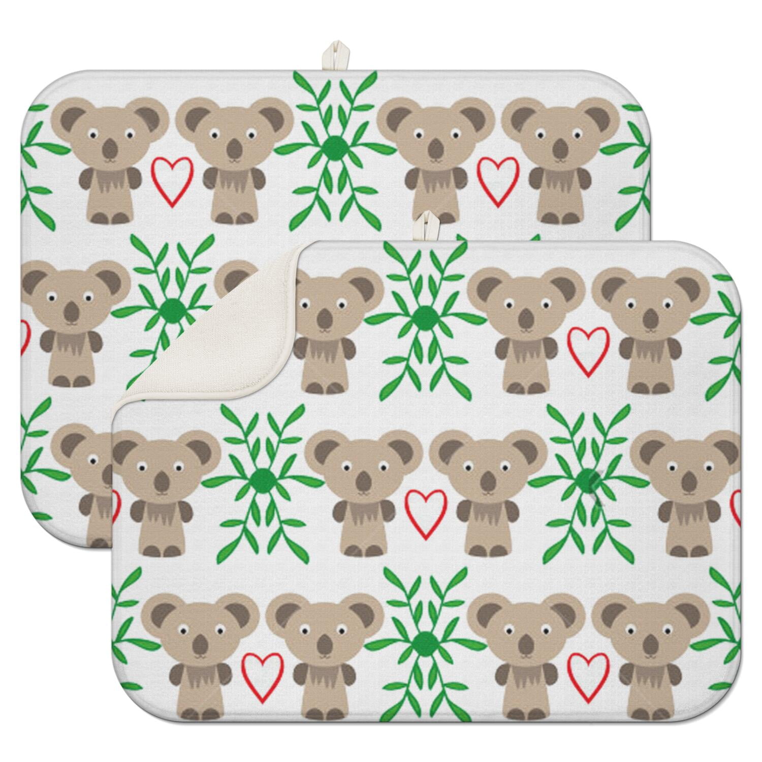 2pcs Koala Bear Print Countertop Drying Pad - Absorbent Microfiber Heat ...