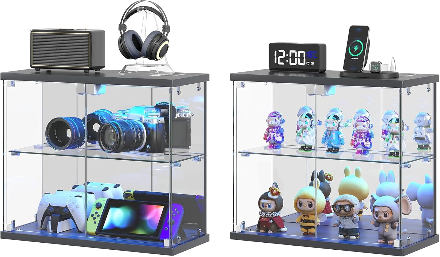 2pcs LED Clear Glass Display Case - for Figures & Collectibles, Small 2 ...