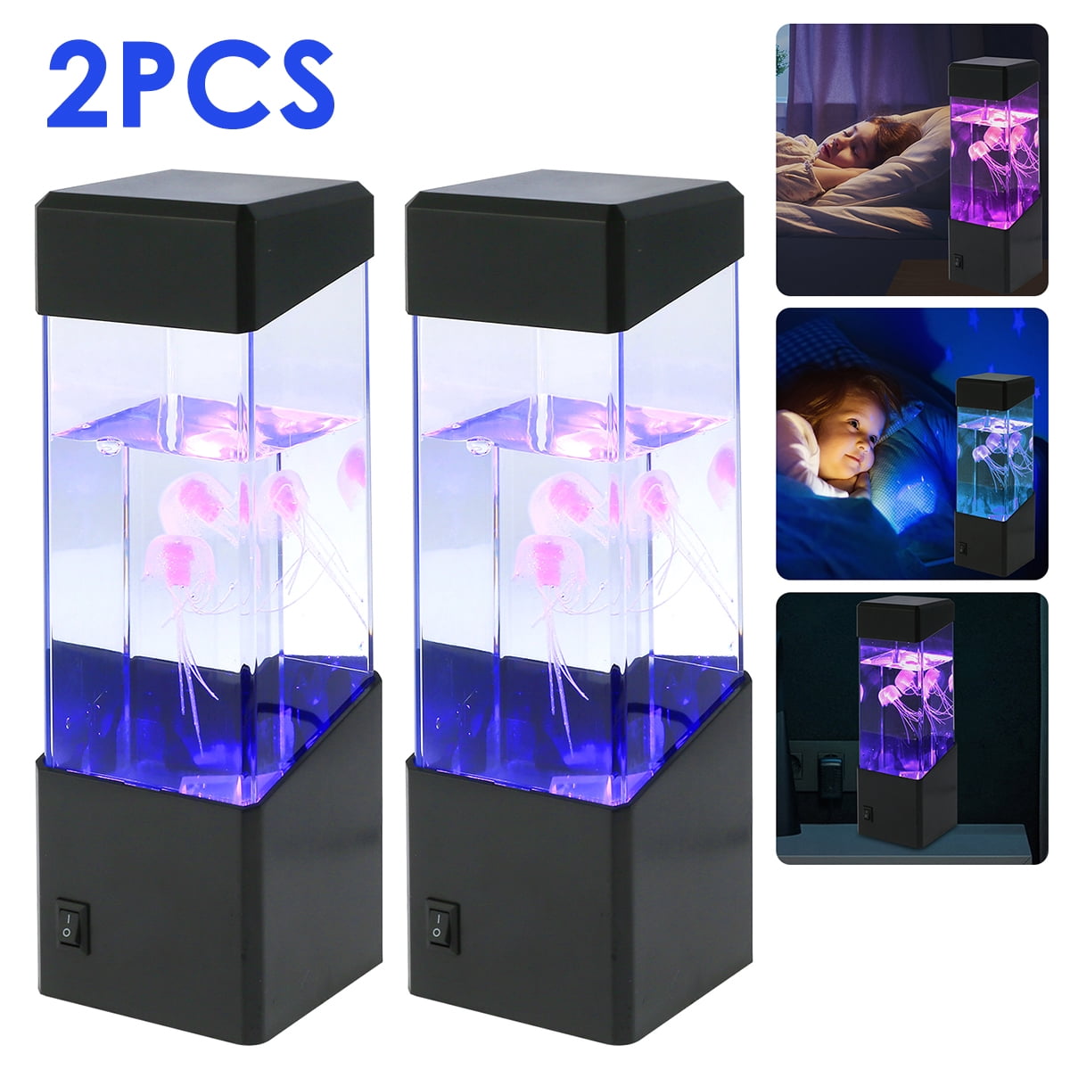 2pcs LED Jellyfish Lamp USB/Battery Operated Jellyfish Lava Lamp Multi ...