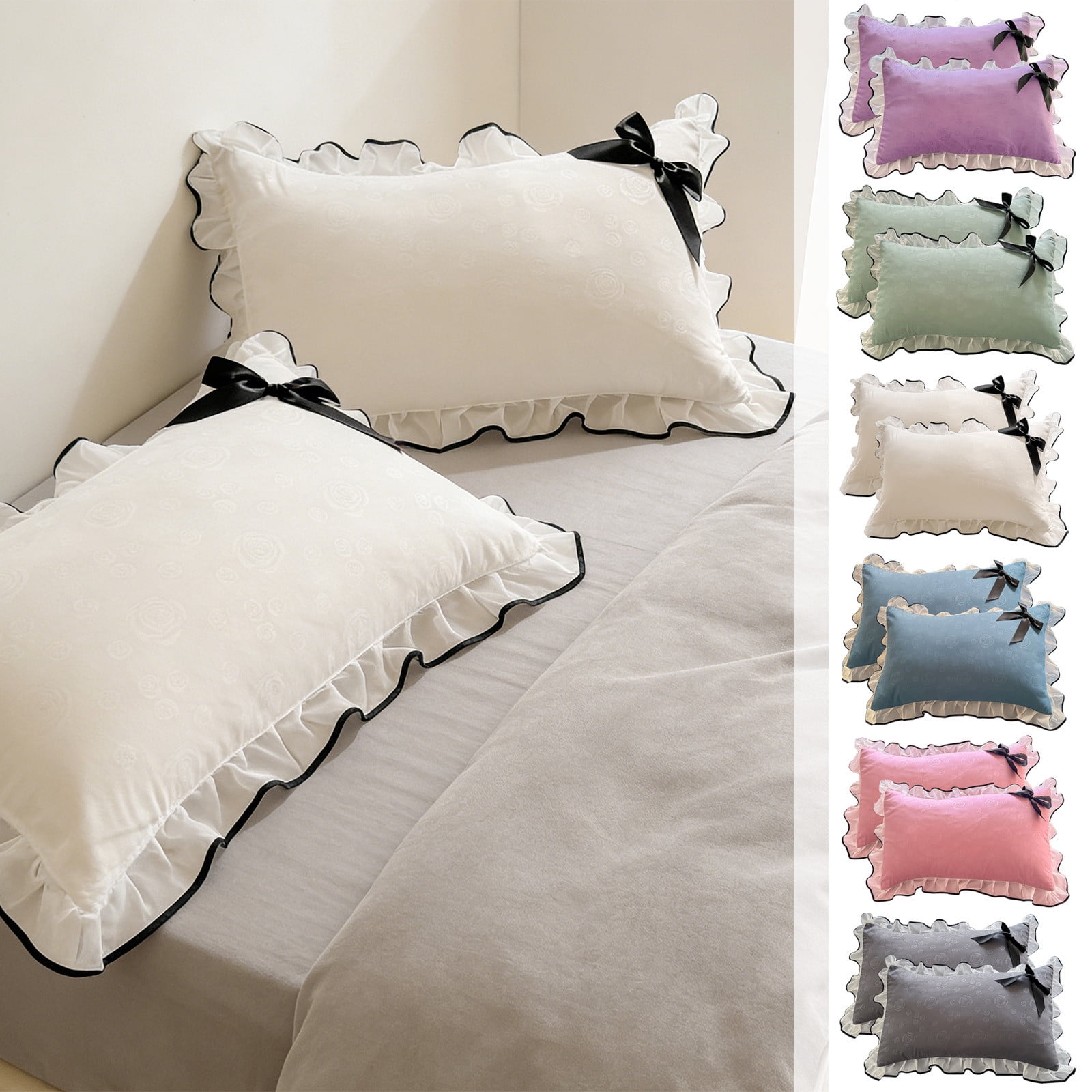 2pcs Lace Bow Rose Print Pillowcase - Skin-Friendly Brushed Fabric ...