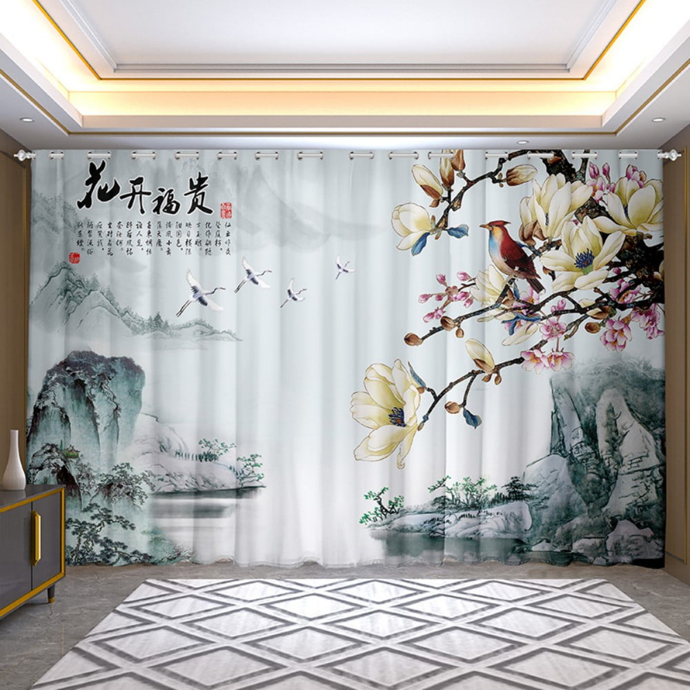 2pcs Landscape Semi-blackout Custom Curtain for Living Room Bedroom ...